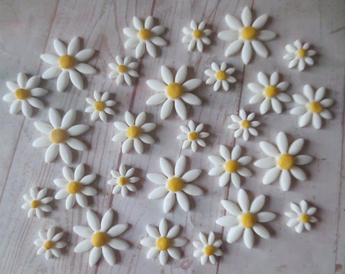 28 X Edible Fondant Daisy Flower Cake Cupcake Toppers Assorted Daisies ...