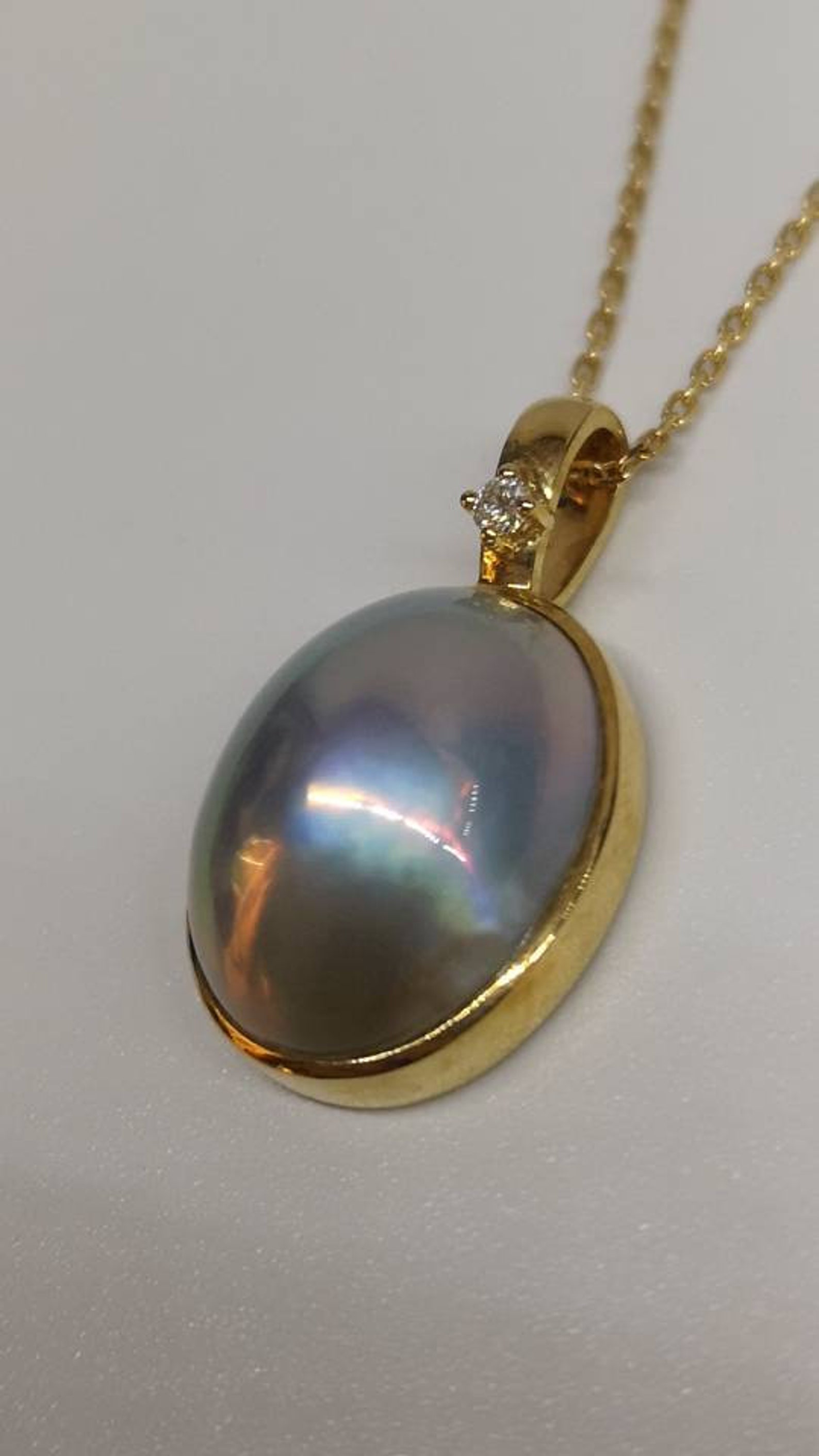 18K Gold Mabe Pearl Pendant Mabe Pearl Pendant With Diamond - Etsy