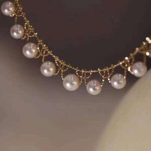 18K Gold Baby Akoya Pearl Lace Collar Necklace,pearl Lace Chain Choker Necklace - Etsy