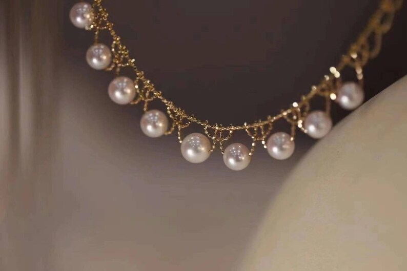 18K Gold Baby Akoya Pearl Lace Collar Necklace,pearl Lace Chain Choker Necklace - Etsy