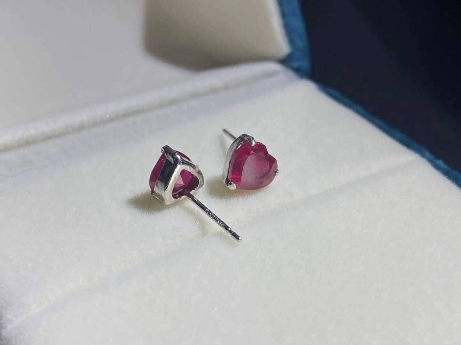 18K Gold Ruby Stud Earringheart Shaped Ruby Stud Earring - Etsy
