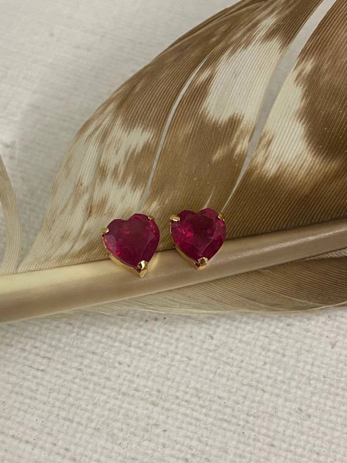 18K Gold Ruby Stud Earringheart Shaped Ruby Stud Earring - Etsy
