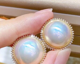 Bezel Set Pearl Earrings - Etsy