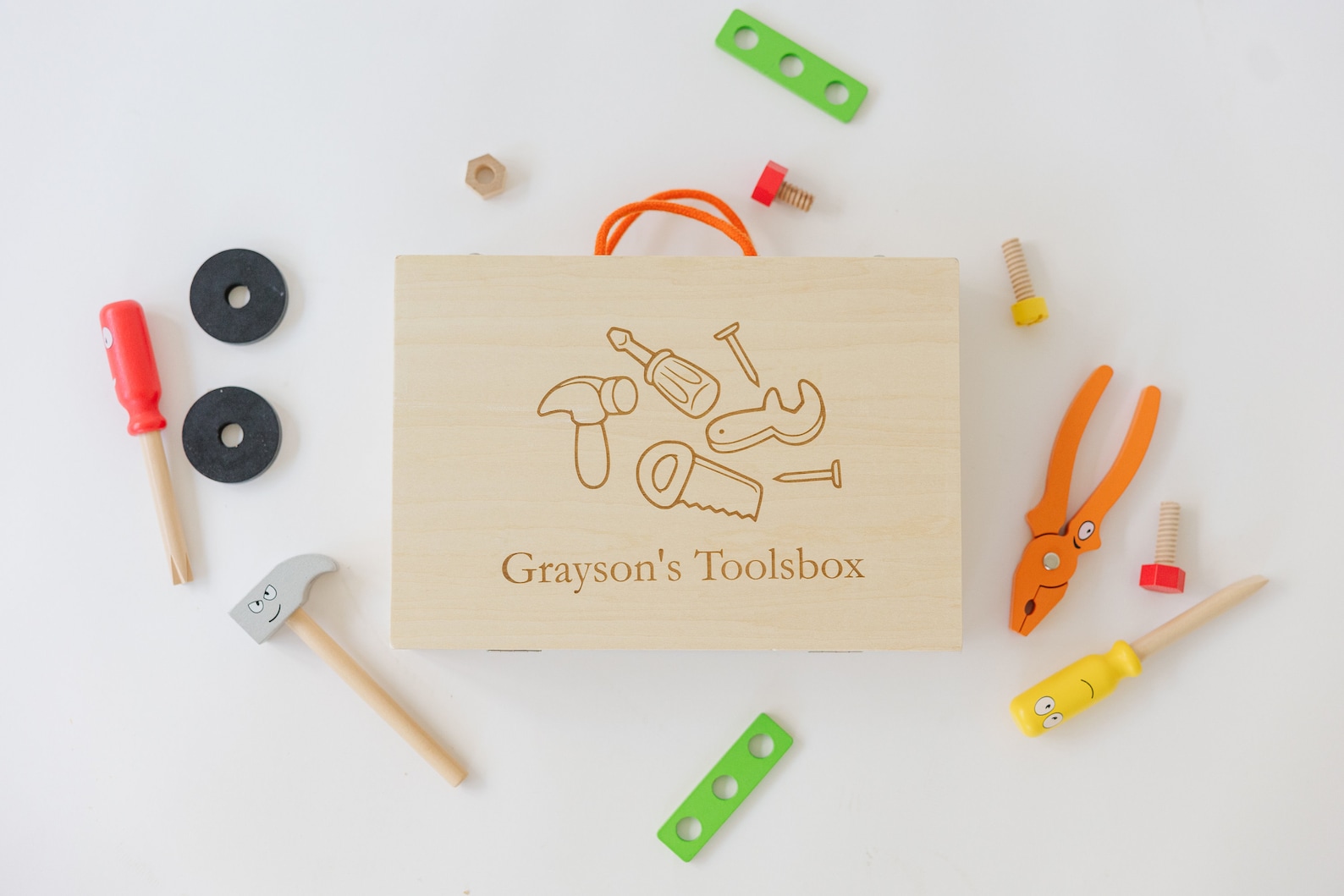 Personalized Wooden Toolbox Toy, Toolkit-hammer, Screwdriver, Nails ...