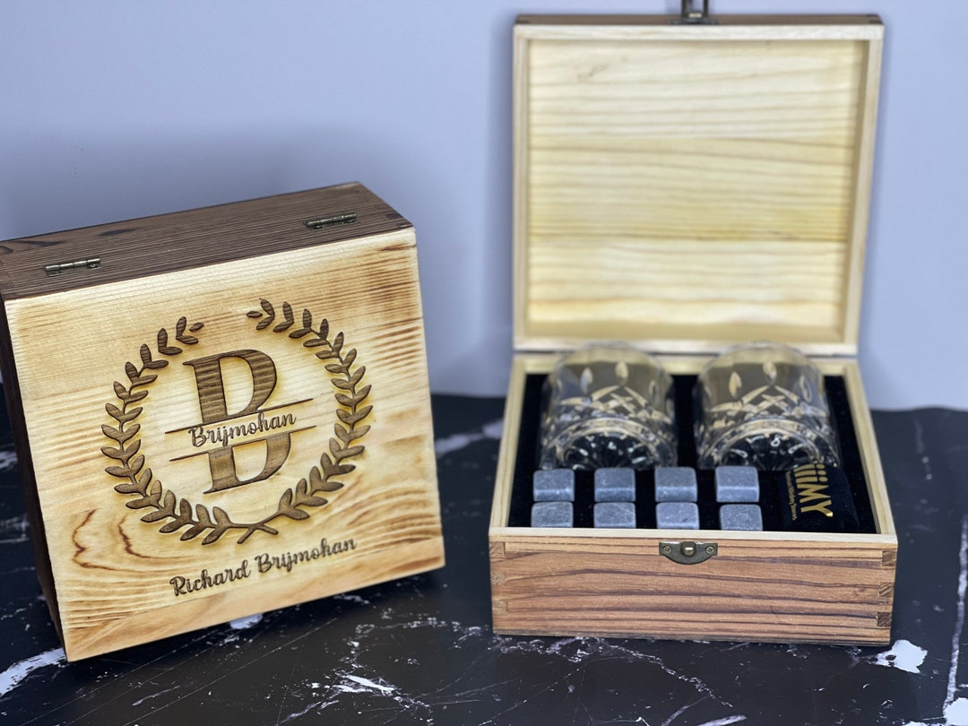 Personalized Wood Box Whiskey Glass Set | Wood Box Set | Custom Box Set ...