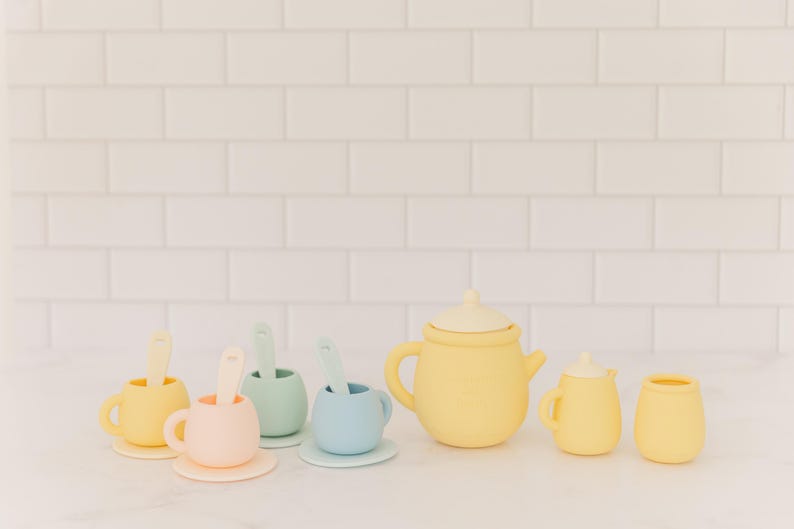 Pastel Silicone Tea Set for Toddlers – Custom Engraved Play Tea Set for ...