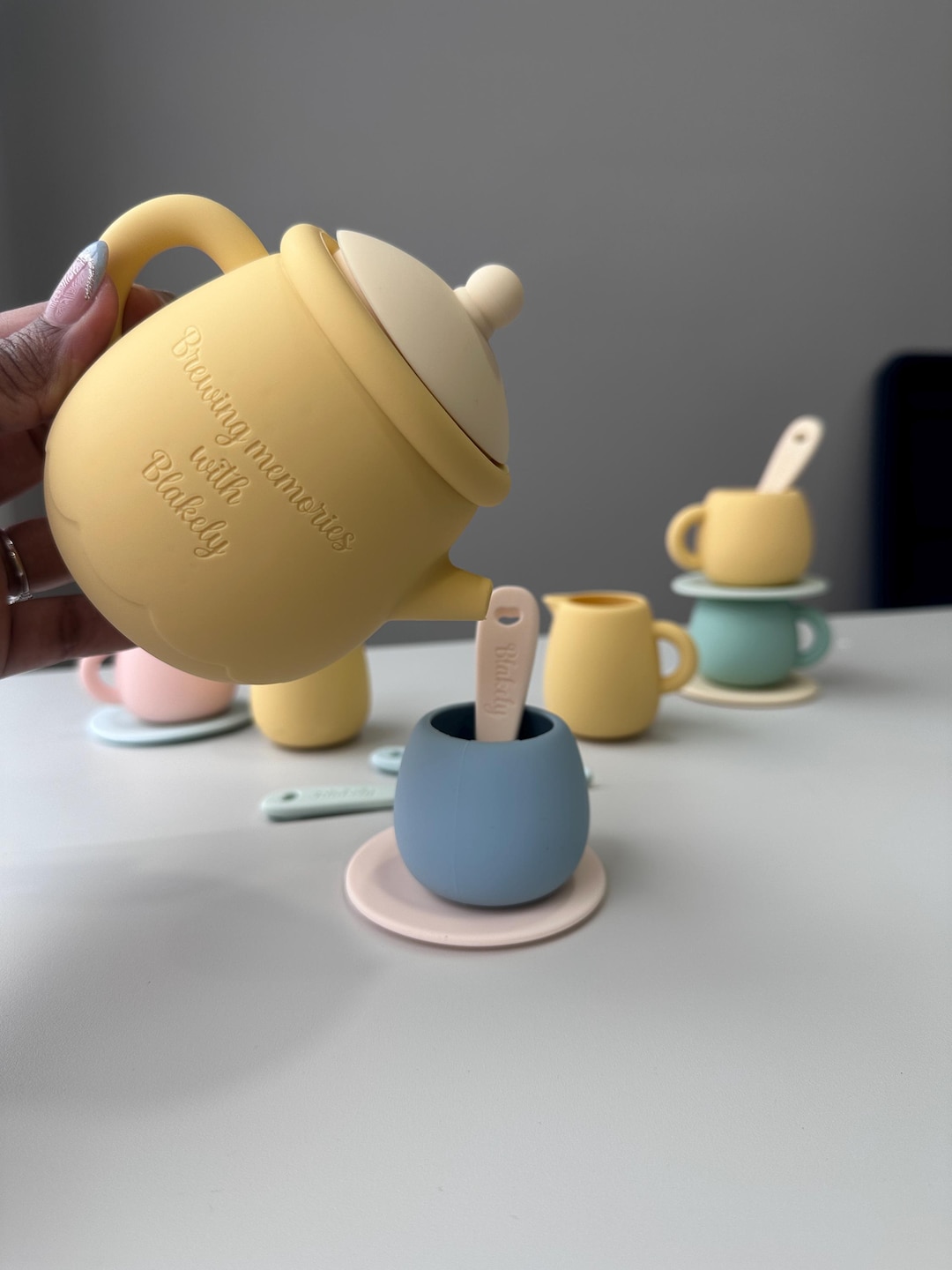 Pastel Silicone Tea Set for Toddlers – Custom Engraved Play Tea Set for ...