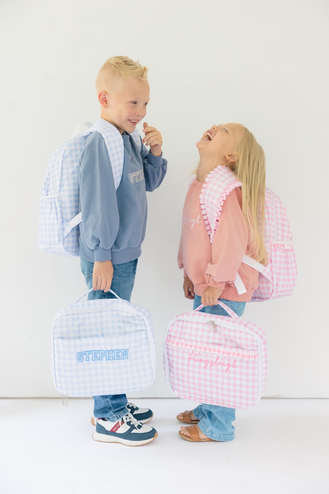 Personalized Gingham Backpack and Lunch Box Set for Kids, Embroidered ...