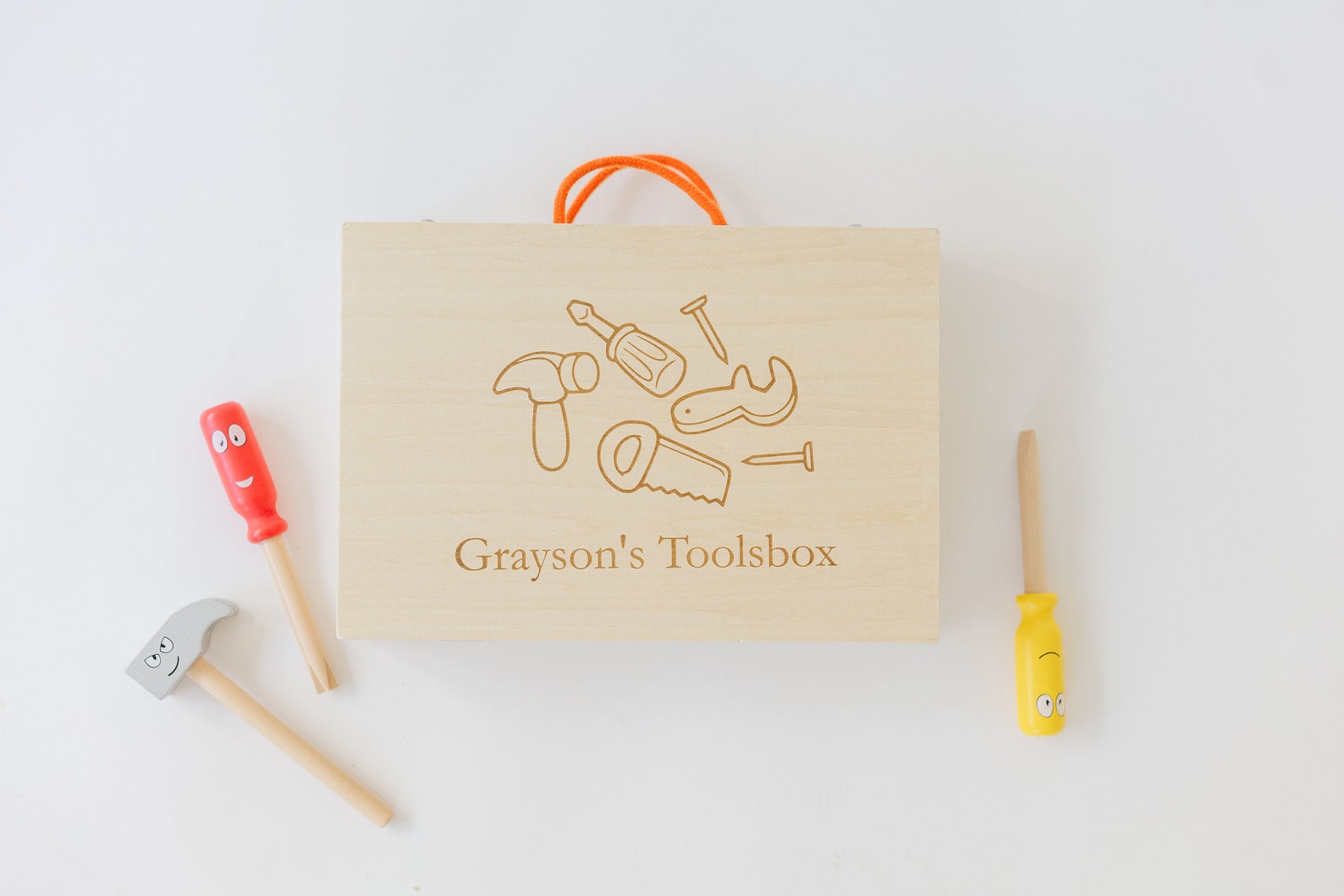 Personalized Wooden Toolbox Toy, Toolkit-hammer, Screwdriver, Nails ...