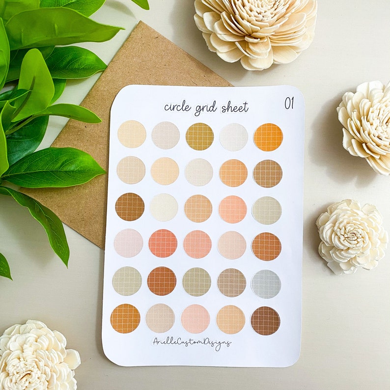 Circle Grid Sticker Sheet 01 Grid Stickers Neutral Tone | Etsy