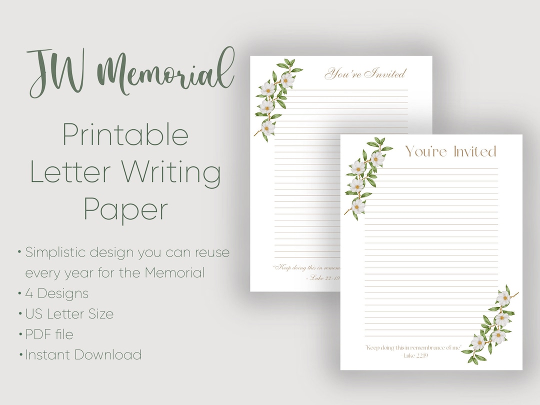 JW Memorial Letter Writing Paper Memorial Campaign Printable Stationery ...