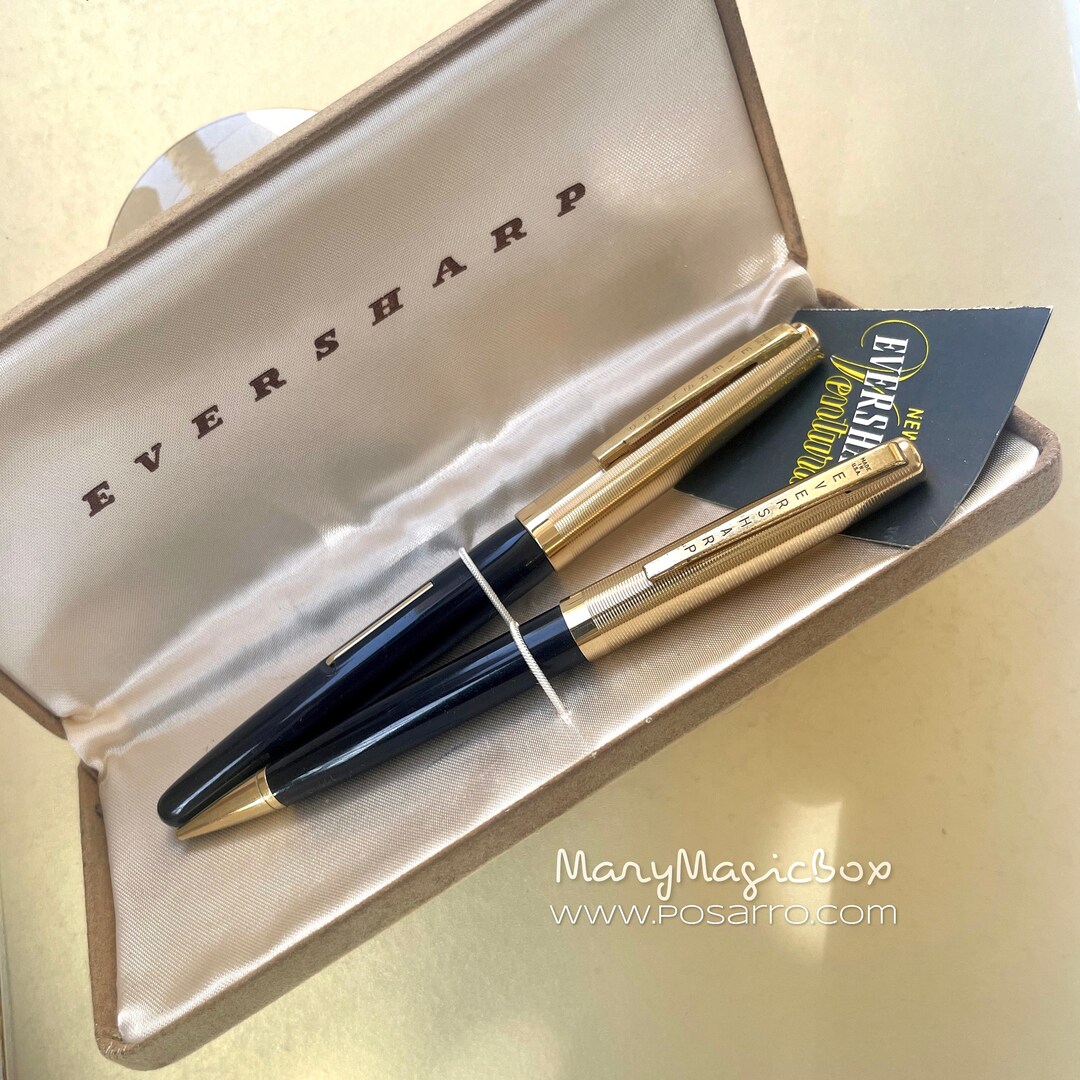 Vintage Eversharp New Ventura Fountain Pen and Repeater Pencil Set in Luxury Box Gold Nib M ...