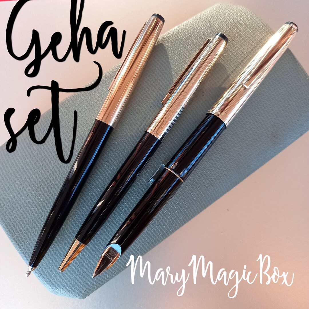 Vintage Set GEHA Gold Wing 736 Fountain Pen Ballpoint and Pencil in ...