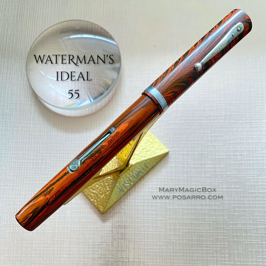 WATERMAN 55 Red Ripple Ideal Vintage Fountain Pen - Original Gold Nib F ...