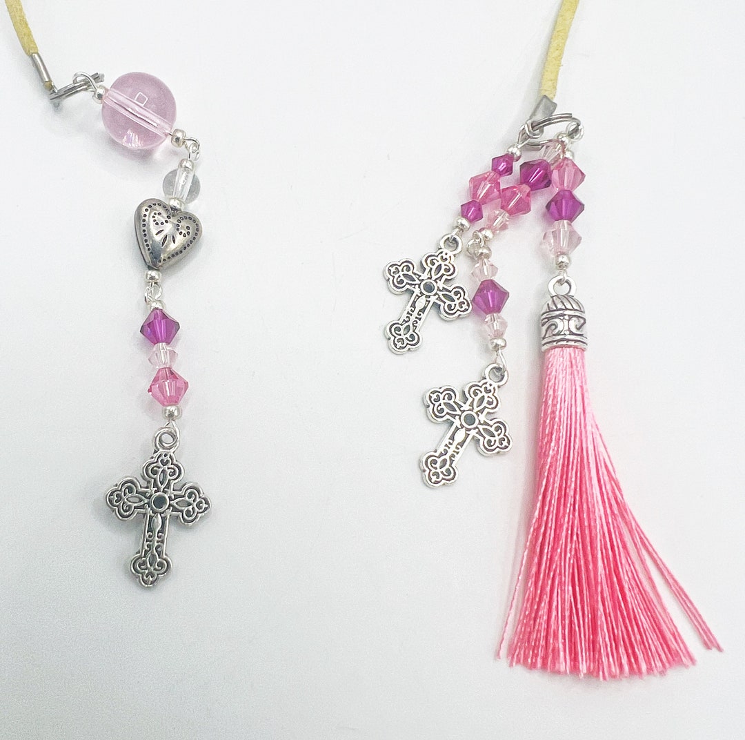 Pink Beaded Christian Book Thong Bookmark Page Holder Tassel Crystals ...