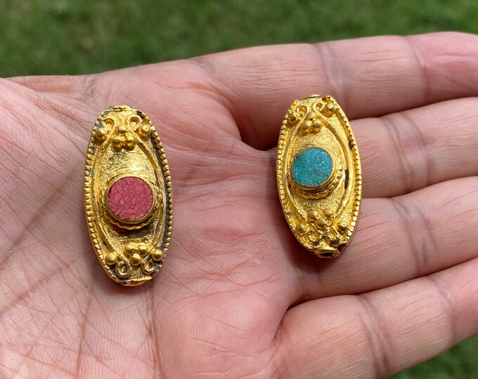 Large Tibetan Beads, 14k Matte Gold Overlay Over Brass, Bicone Shape ...