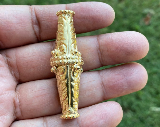 Large Tibetan Beads, 14k Matte Gold Overlay Over Brass, Bicone Shape ...