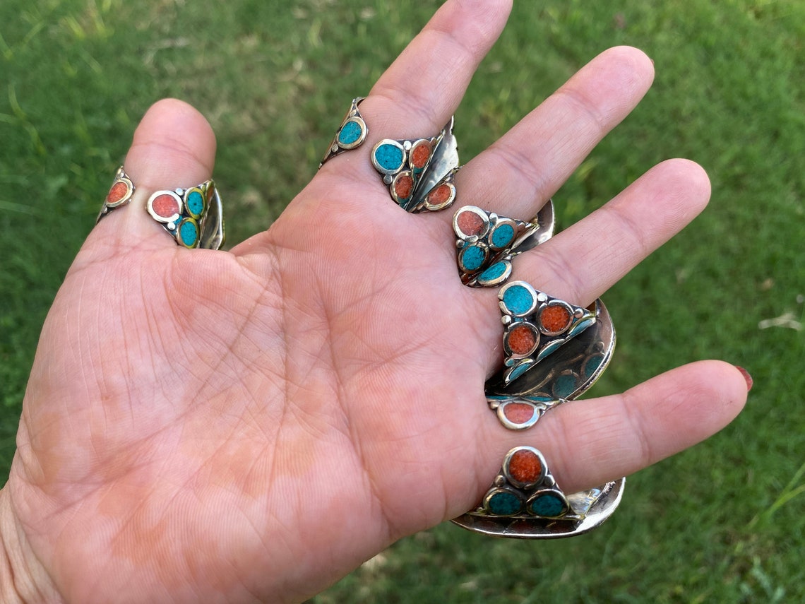 Large Adjustable Tibetan Silver Ring Turquoise Coral & Lapis | Etsy