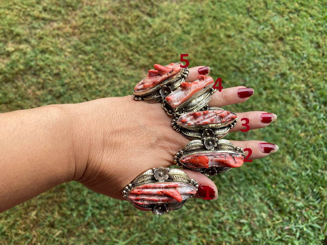 Big Adjustable Natural Spiny Oyster Tibetan Silver Ring, Spiny Oyster ...