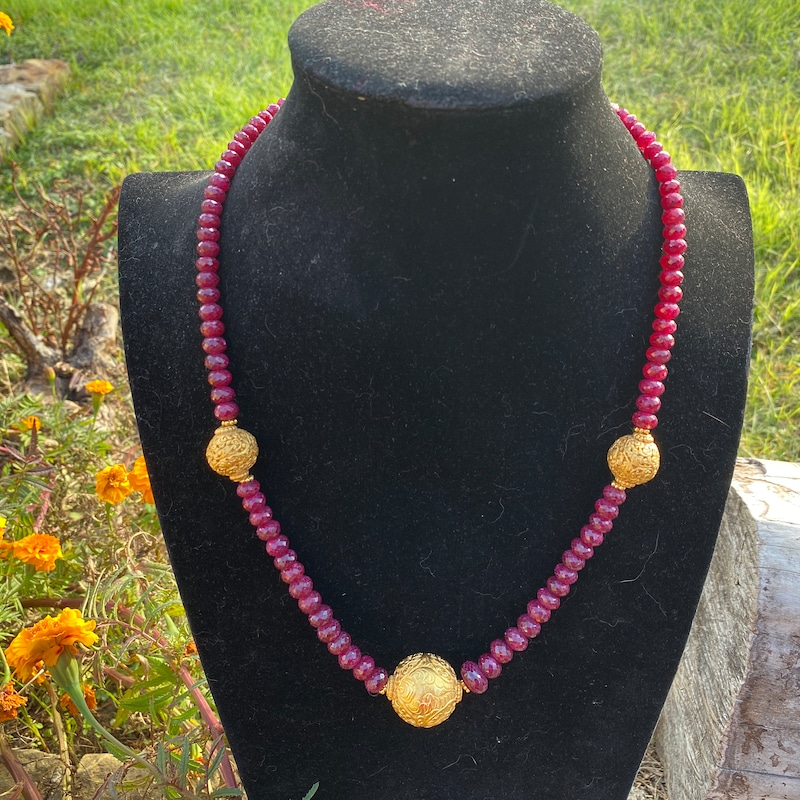 Ruby Beads Necklace - Etsy