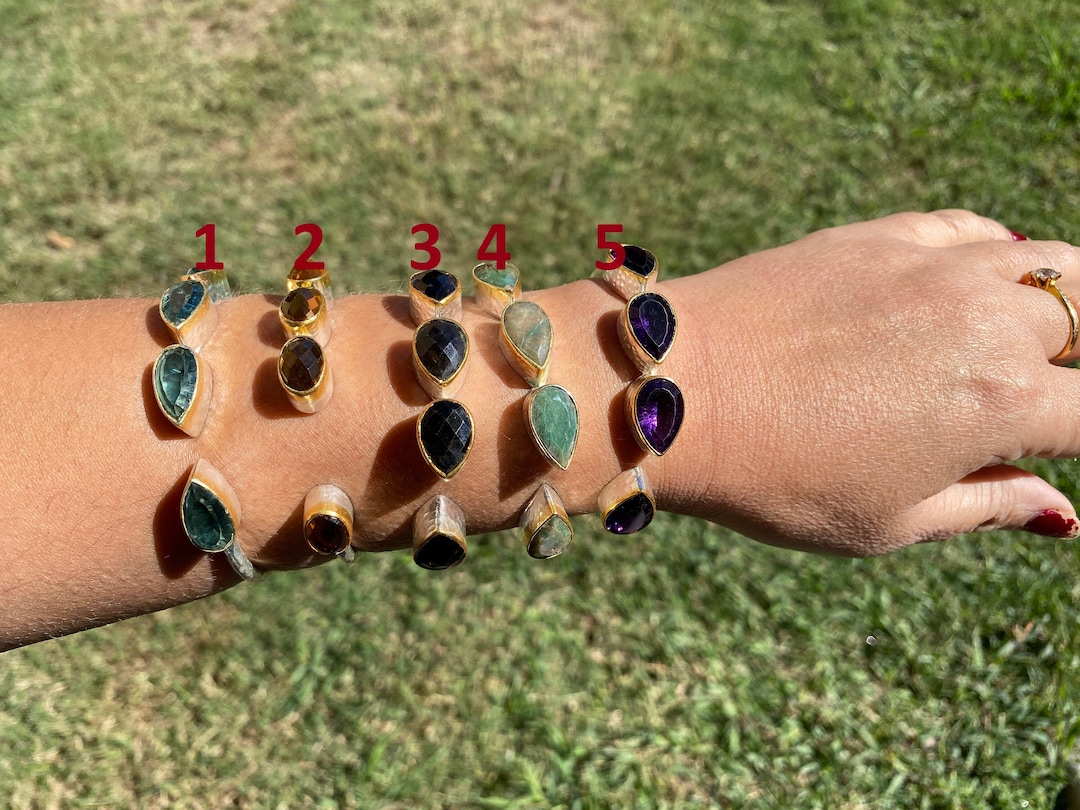 Two Tone Adjustable Gemstone Bracelet, Brushed Silver With Gold Overlay ...