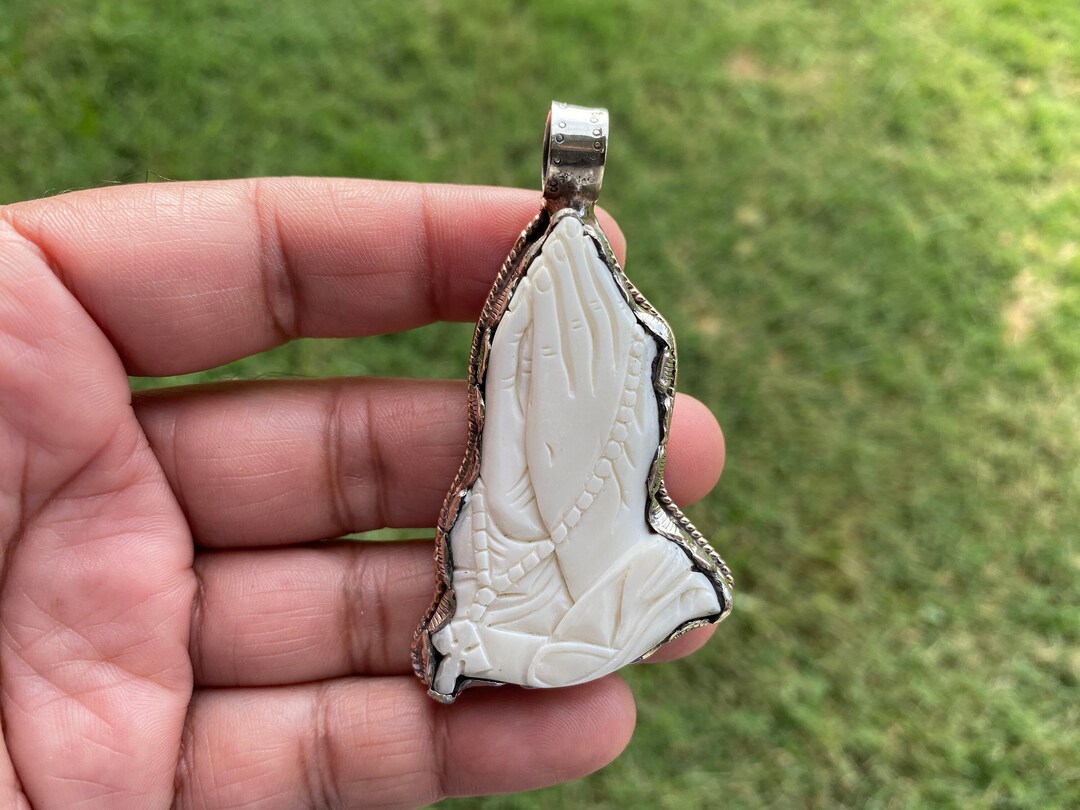 Prayer Hands Pendant, Carved Bone, Crucifix Pendant, Christian Pendant ...