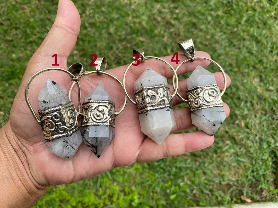 Large Double Terminated Point Raw Moonstone Tibetan Silver Pendent ...