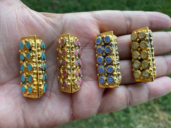 Brushed Gold Brass Bead Triangle Box Shaped Tibetan Beads | Etsy