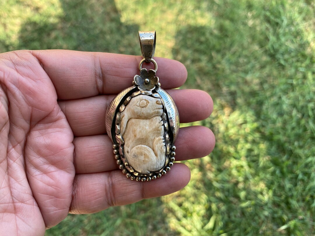 Bone Carved Rabbit Tibetan Silver Pendant, Animal Lover's Jewelry ...