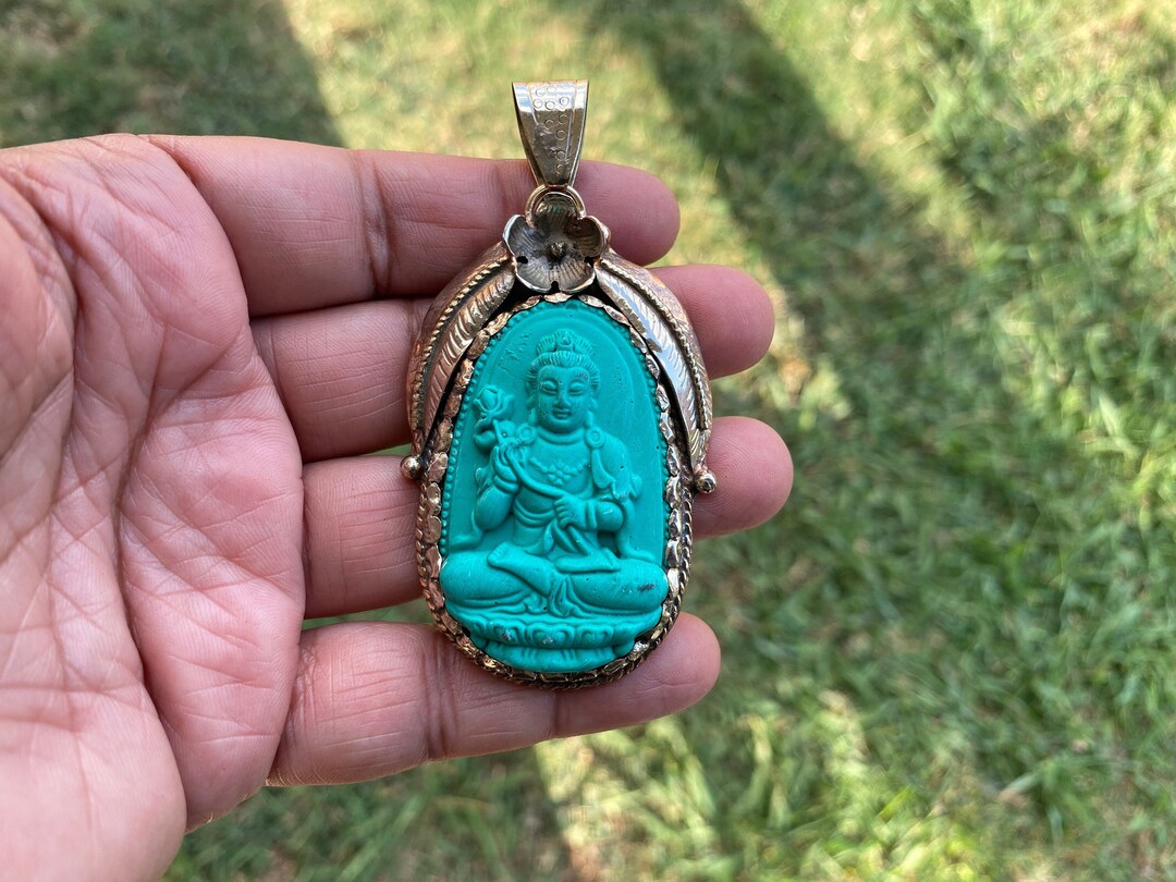 Buddha Tibetan Silver Pendant, Compressed Turquoise Color, Spiritual ...