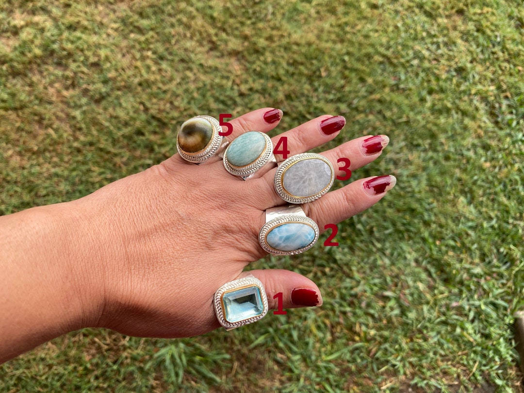 Two Tone Adjustable Gemstone Ring, Gold & Silver Overlay Ring ...
