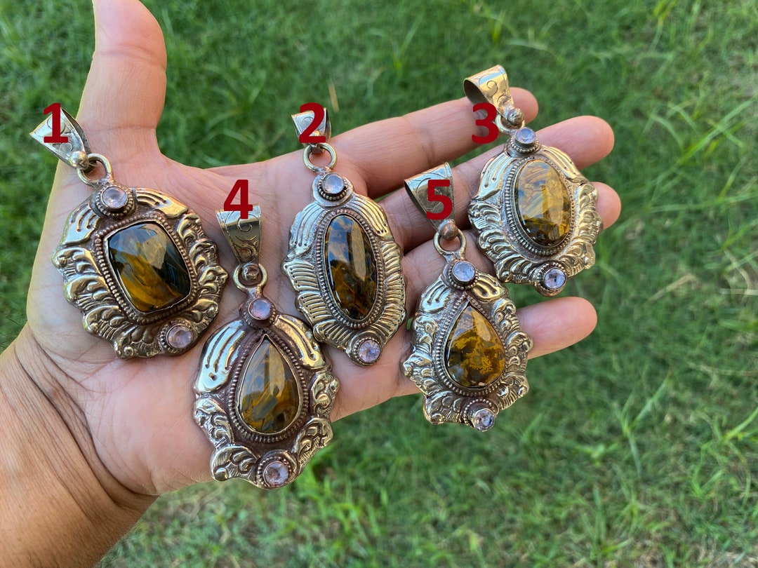 Pietersite Natural Stone Tibetan Silver Pendant, Pietersite Pendant for ...