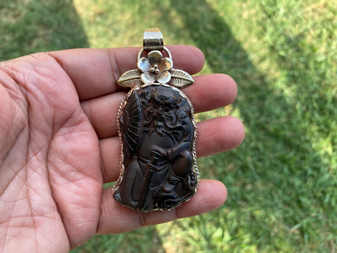 Tibetan God Tibetan Silver Pendant, Black Obsidian Jewelry, Tibetan ...