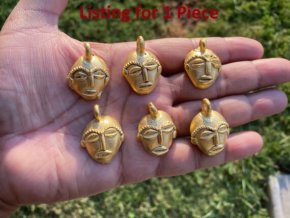 Small African Mask Pendentcharm18k Brushed Gold Overlay Over - Etsy