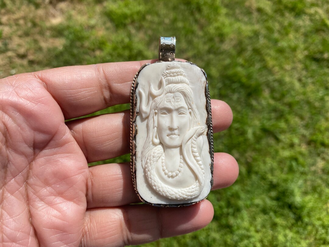 Lord Shiva Hand Carved Buffalo Bone Tibetan Silver Pendant, for Men ...