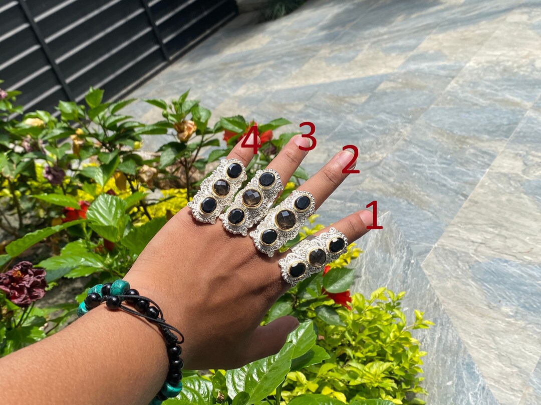 Natural Two Tone Ring Adorned With Black Onex and Smokey Quartz ...
