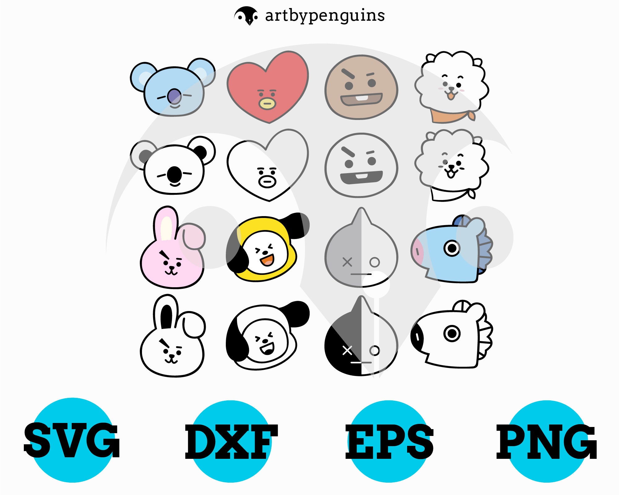 BT21 SVG Png Eps Dxf Layered and Black & White BTS - Etsy