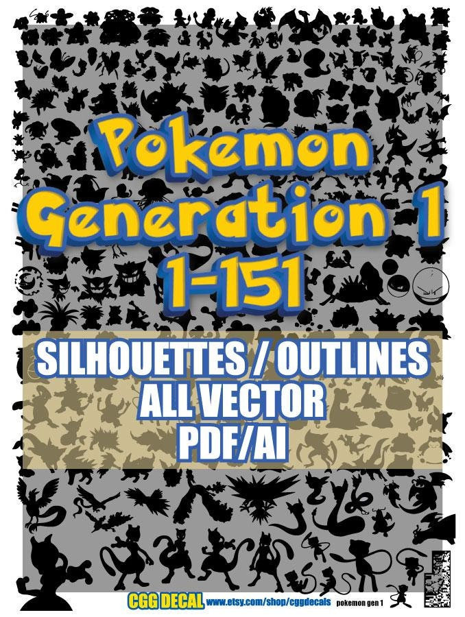 Pokemon Generation 1 1-151 Silhouette ULTIMATE MEGA PACK Vector for ...