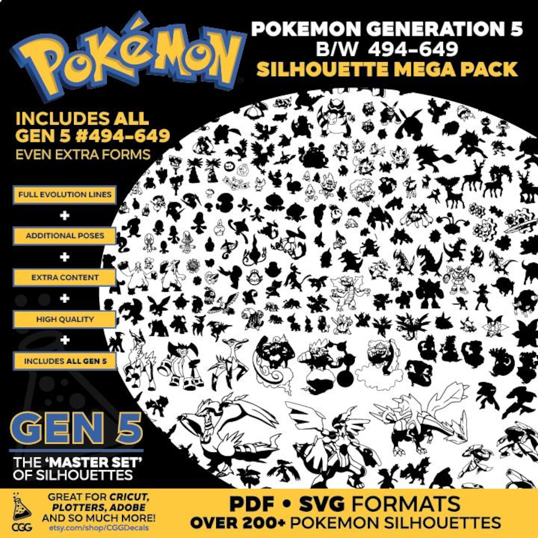 Pokemon Generation 5 494-649 Silhouette ULTIMATE MEGA PACK Vector for ...