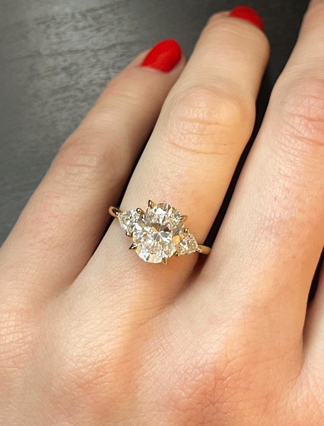 2CT Trio Oval Cut Three Stone Trillion CZ Engagement Wedding Ring. 14k ...