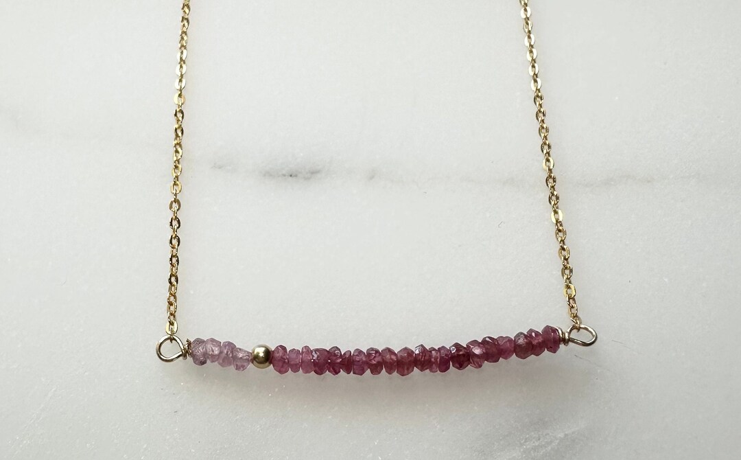 Gradient Ruby and Pink Sapphire Bar Necklace/ Yellow Gold Filled - Etsy