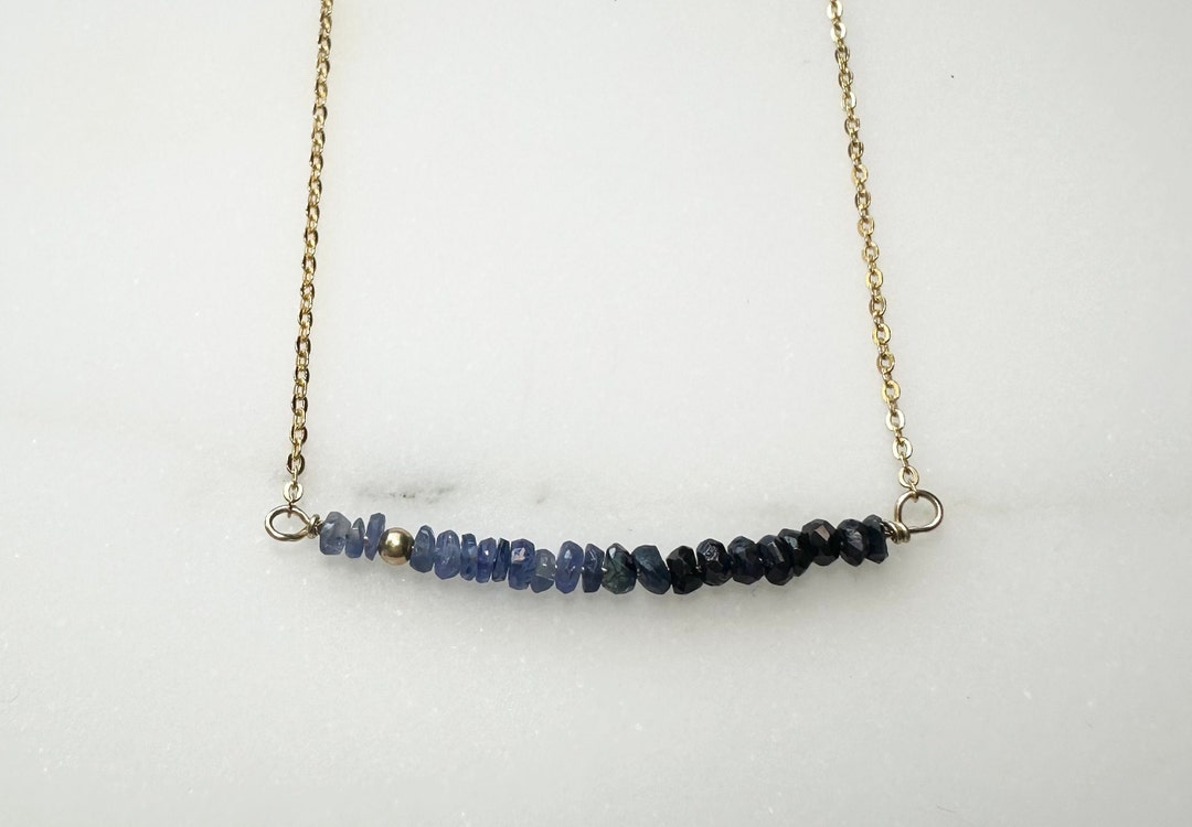 Gradient Blue Sapphire Bar Necklace/ Yellow Gold Filled - Etsy
