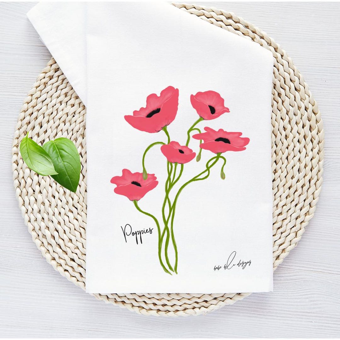 Poppy Flour Sack Towel, Poppy Tea Towel, Poppy Hostess Gift, Poppy ...