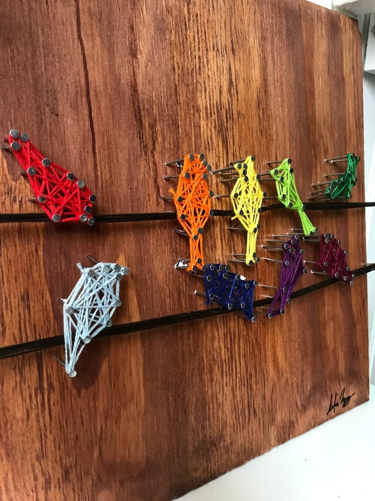 Rainbow Birds on a Wire - Etsy