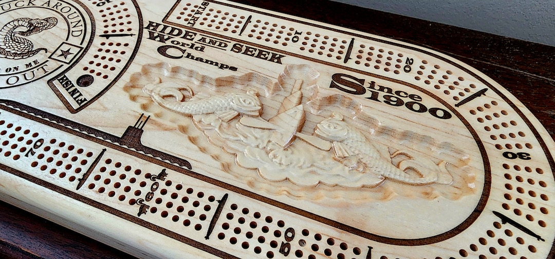 Maple- 4 - Player Submarine Cribbage Board With Carved Dolphins - Etsy
