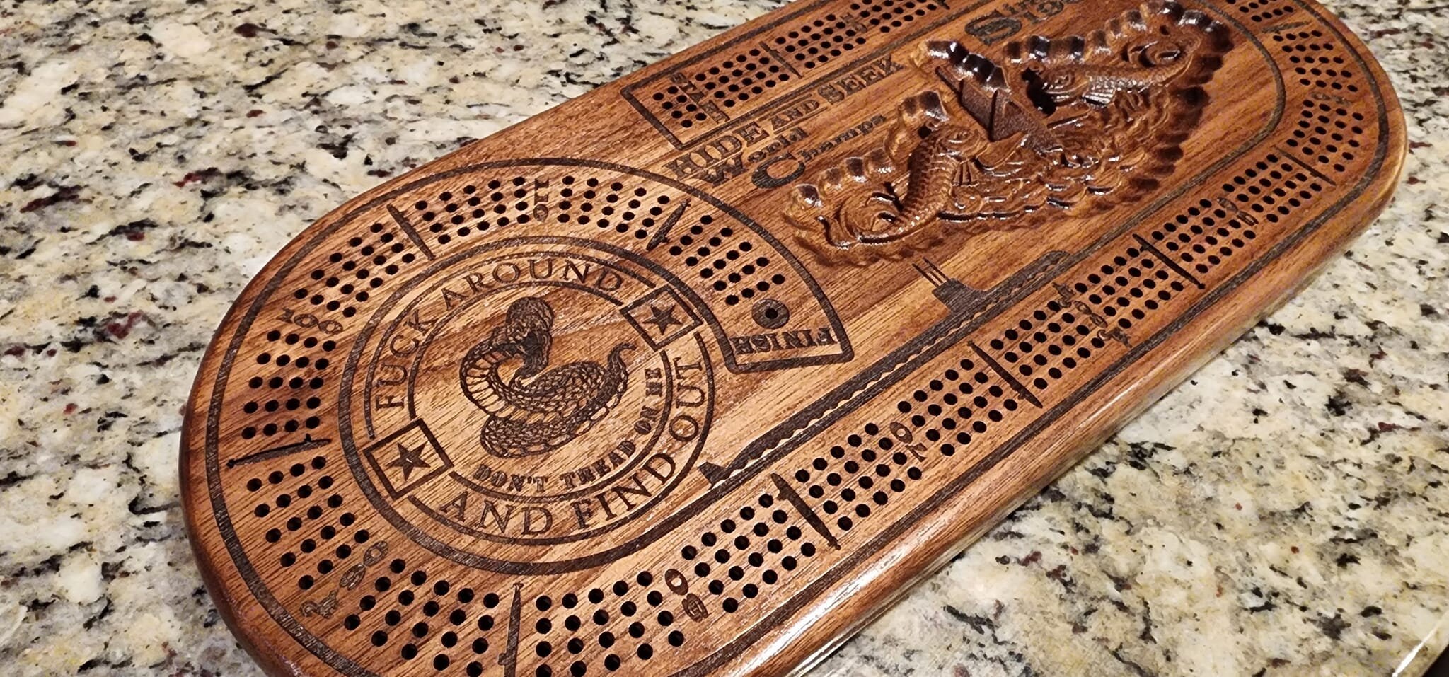 Teak 4 Player Submarine Cribbage Board With Carved Dolphins - Etsy