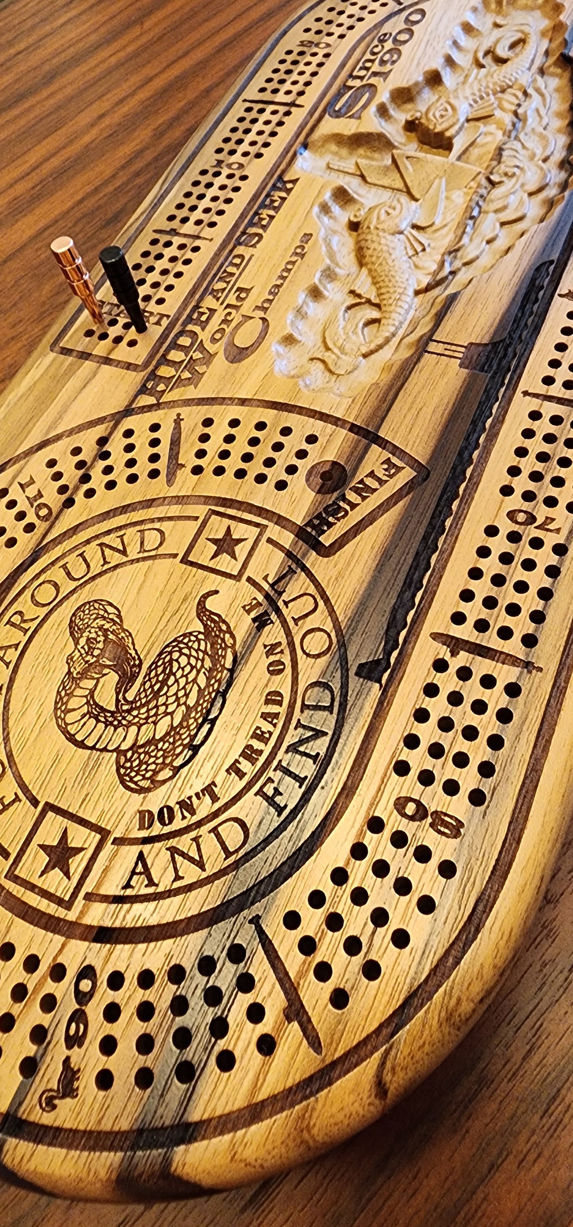 Teak 4 Player Submarine Cribbage Board With Carved Dolphins - Etsy