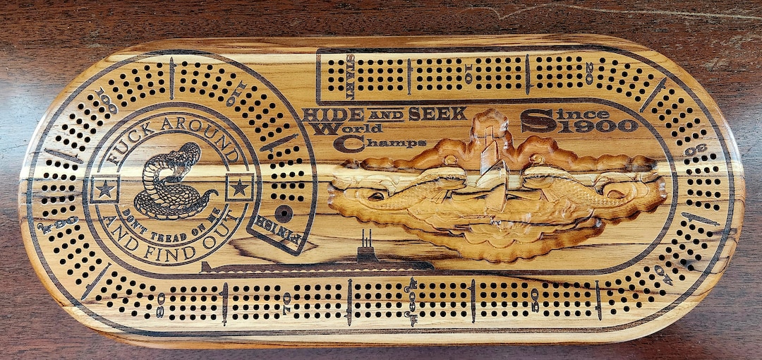 Teak - 4 - Player Submarine Cribbage Board With Carved Dolphins - Etsy