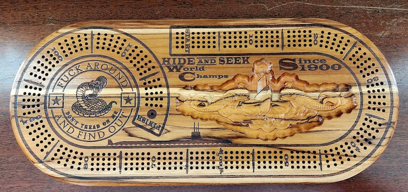 Teak - 4 - Player Submarine Cribbage Board With Carved Dolphins - Etsy