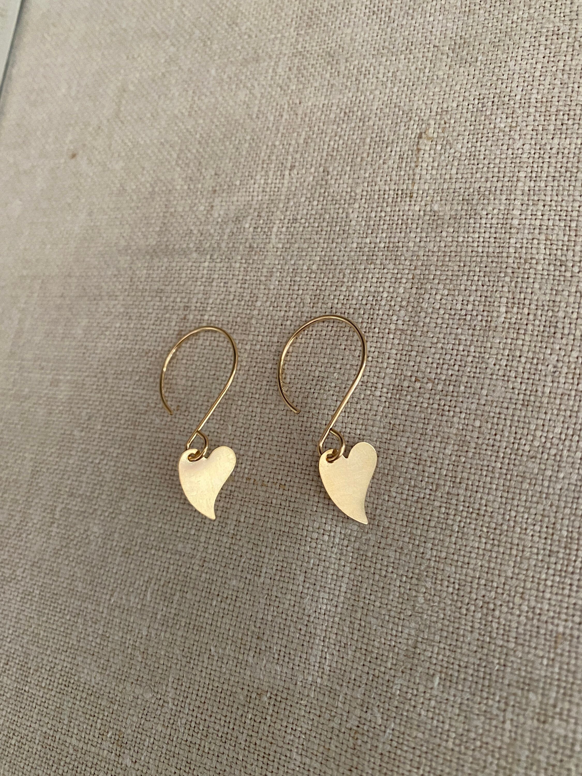 Heart drop hoops 14Kt Goldfilled heart hoops | Etsy